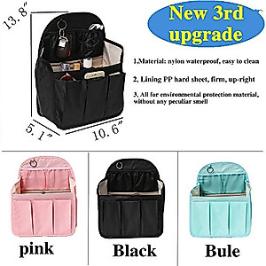 (New 3rd UPGRADE) Nylon Backpack Organizer Insert large, Backpack Organizer Insert , Women Backpack For Mummy Coach MCM LV JanSport Anello (Large, Pink) …