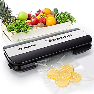 Yougfin Vacuum Sealer Machine, Dry & Moist Food Sealer with 6-in-1 Easy Operations for Food Storage and Sous Vide, Automatic Sealer Machine with 10 Sealer Bags, Touch Screen Design