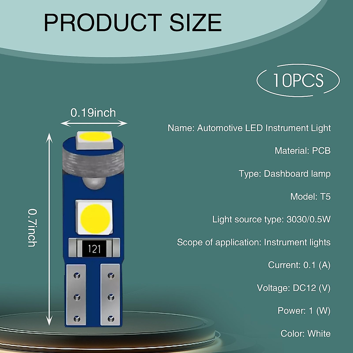 Ajxn 10 PCS Car LED Instrument Light, T5 3030 3SMD Wedge Bulb Instrument Cluster Indicator Light, 74 37 27 17 2721 Bulb Soft Beam Canbus Error-free, Universal for Most Cars Accessories (White)