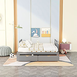 ODC Solid Wood Extendable Daybed,Twin to King Daybed with 2 Drawers,Wooden Daybed with Trundle,Convertible Sofa Bed for Bedroom Living Room