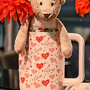 winiwo 40 oz Valentines Tumbler with Handle and Straw, Heart tumbler Gifts for Mom/Women/Wife/Her/Love, Insulated Pink Tumbler, Fits Cupholders, Available Gift Wrapping