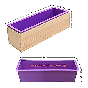 Silicone Soap Mold - Flexible Rectangular Loaf Mold Comes with Wood Box, Stainless Steel Wavy + Straight Scraper for Soaps Making