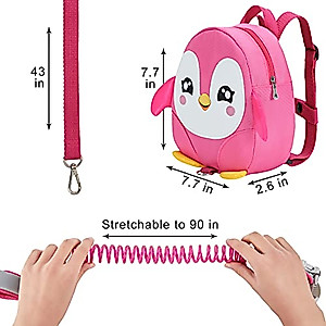 Toddler Kids Penguin Harness Leash Backpack with Wrist Leashes Toddlers Child Safety Walking Wrist for Kid Girls Boys (Pink)