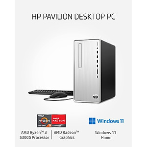HP 2023 Newest Pavilion Desktop PC, AMD Ryzen 3 5300G Processor (up to 4.2GHz), 8GB RAM, 256GB SSD, 1TB HDD, AMD Radeon Graphics, Wired Mouse and Keyboard, USB Type-A&C, Wi-Fi, Bluetooth, Windows 11