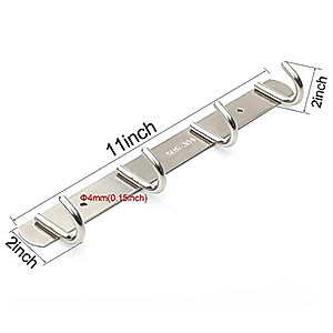 Pxyelec 11 Inch Coat Hooks SUS304 Stainless Steel Wall Mounted Coat Rack Towel Hook with 4 Heavy Duty Hooks,Wall Mount,Brushed Nickel, Pack of 2