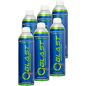 O2 Blast Oxygen Cans, 10 Liter 6 Pack Pure Oxygen Canisters with Sanitary Flip Top Cap, Portable Supplemental Oxygen for Breathing & High Altitude, Reduce Recovery Time & Increase Oxygen Levels.