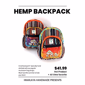 Unique design Mushroom Embroidered Himalaya Hemp Hippie Backpack Festival Backpack Hiking Backpack FAIR TRADE Handmade with Love