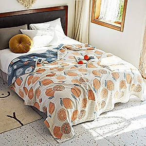 Scientific Sleep Lemon 100% Cotton Muslin Blanket Throw Cover for Bed, Couch & Sofa, Cozy Soft Lightweight Warm Bedspread Coverlet (9, F/Q 78" X 90")
