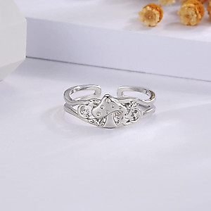 Cute Mushroom Gifts for Women - 925 Sterling Silver Magical Mushroom Ring with Moon and Star Gifts