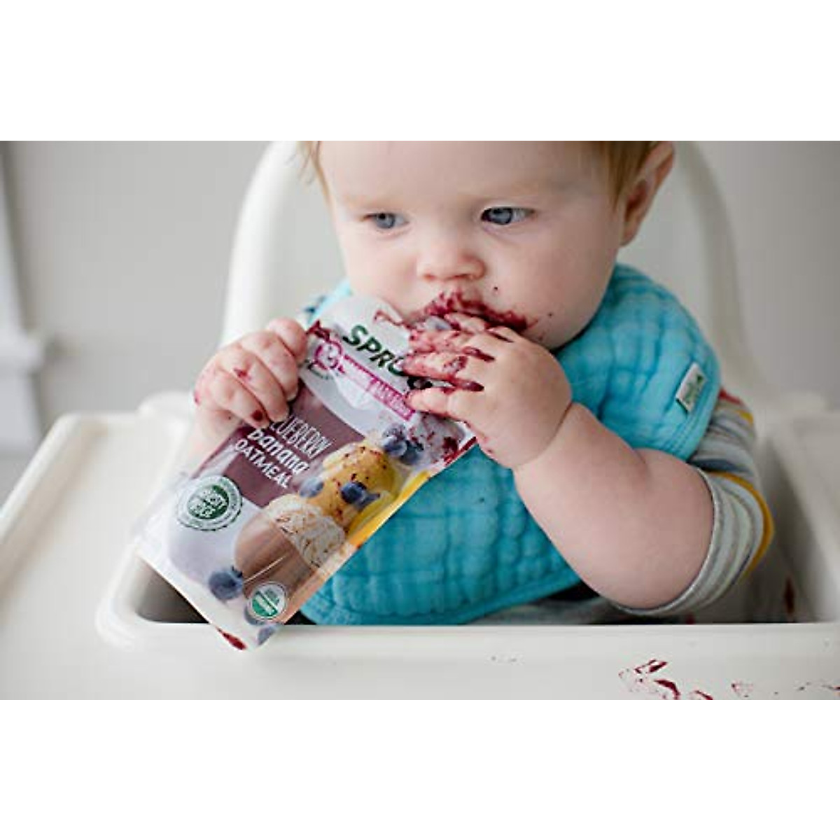 Sprout Organic Baby Food, Stage 2 Pouches, Fruit Veggie & Grain Blend, Blueberry Banana Oatmeal, 3.5 Oz Purees (Pack of 6)