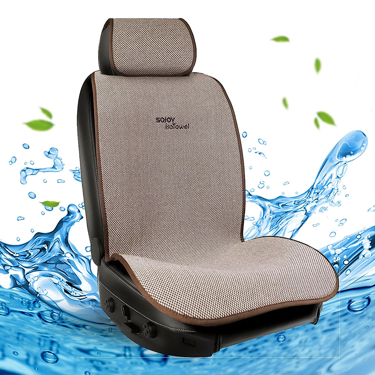 Sojoy Car Seat Covers Full Set Universal Fit Four Seasons Car Seat Towel Protector Easy to Use with Non-slip Bottom (Brown and Tan)