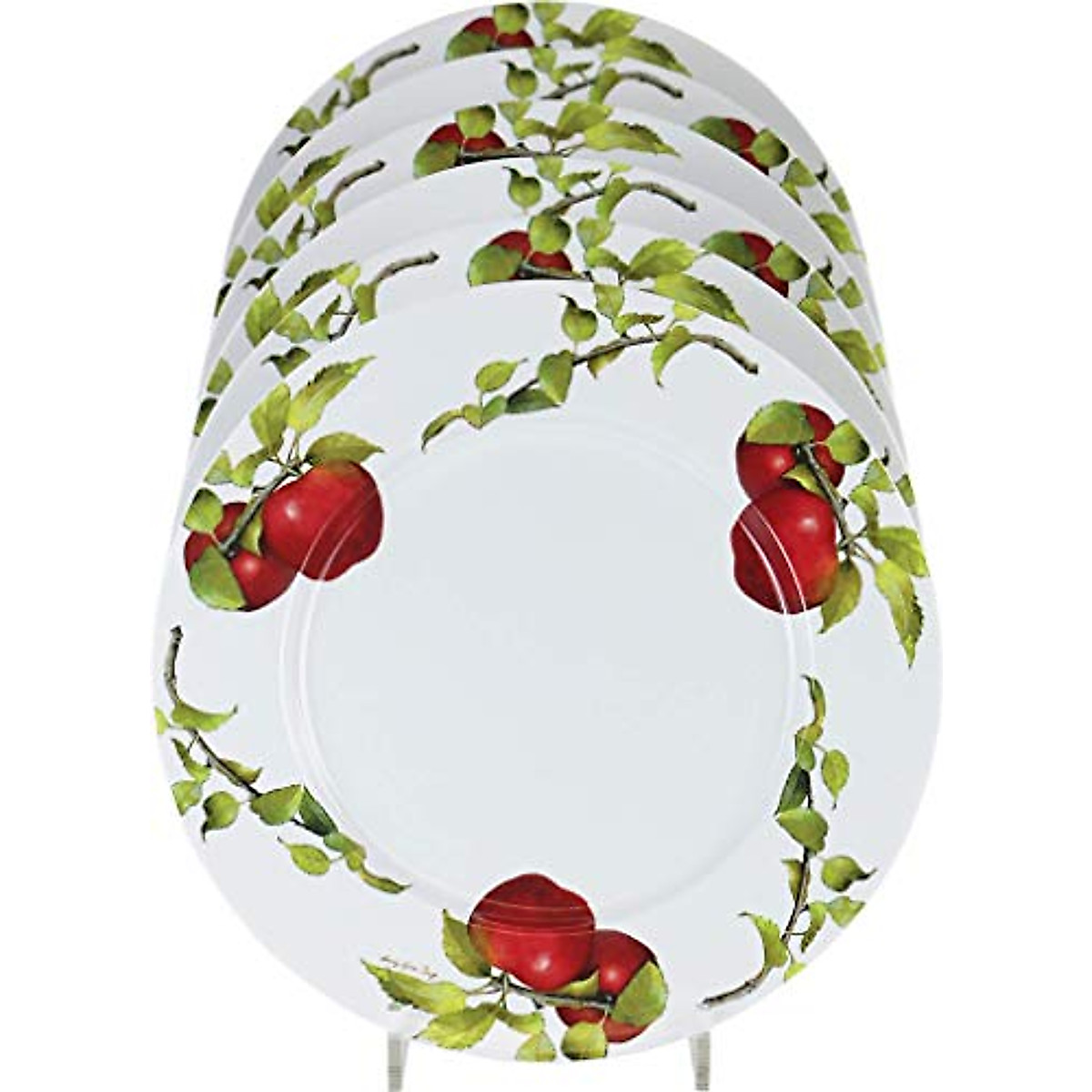 Reston Lloyd Harvest Apple by Sandy Clough, 6pc Melamine Dinner Plate Set, white, red, green