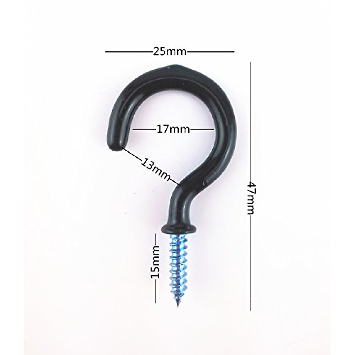 Yueton 50pcs Vinyl Coated Screw-in Ceiling Hooks Cup Hooks (Black)