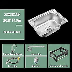 Wall Mount Utility Sink,stainless Steel Kitchen Sink,utility Sink Single Bowl,hot And Cold Faucet,aluminum Bracket,suitable For Small Space Kitchens,restaurants,garages,outdoor Places ( Size : 53*38cn