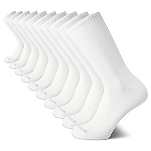 New Balance Men's Athletic Arch Compression Cushion Comfort Crew Socks (10 Pack), Size 6-12.5, White