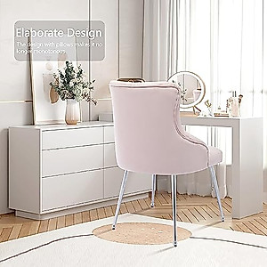 UDAX Velvet Dining Chair, Upholstered Vanity Chair with Tufted Back and Metal Legs, Mistyrose Pink