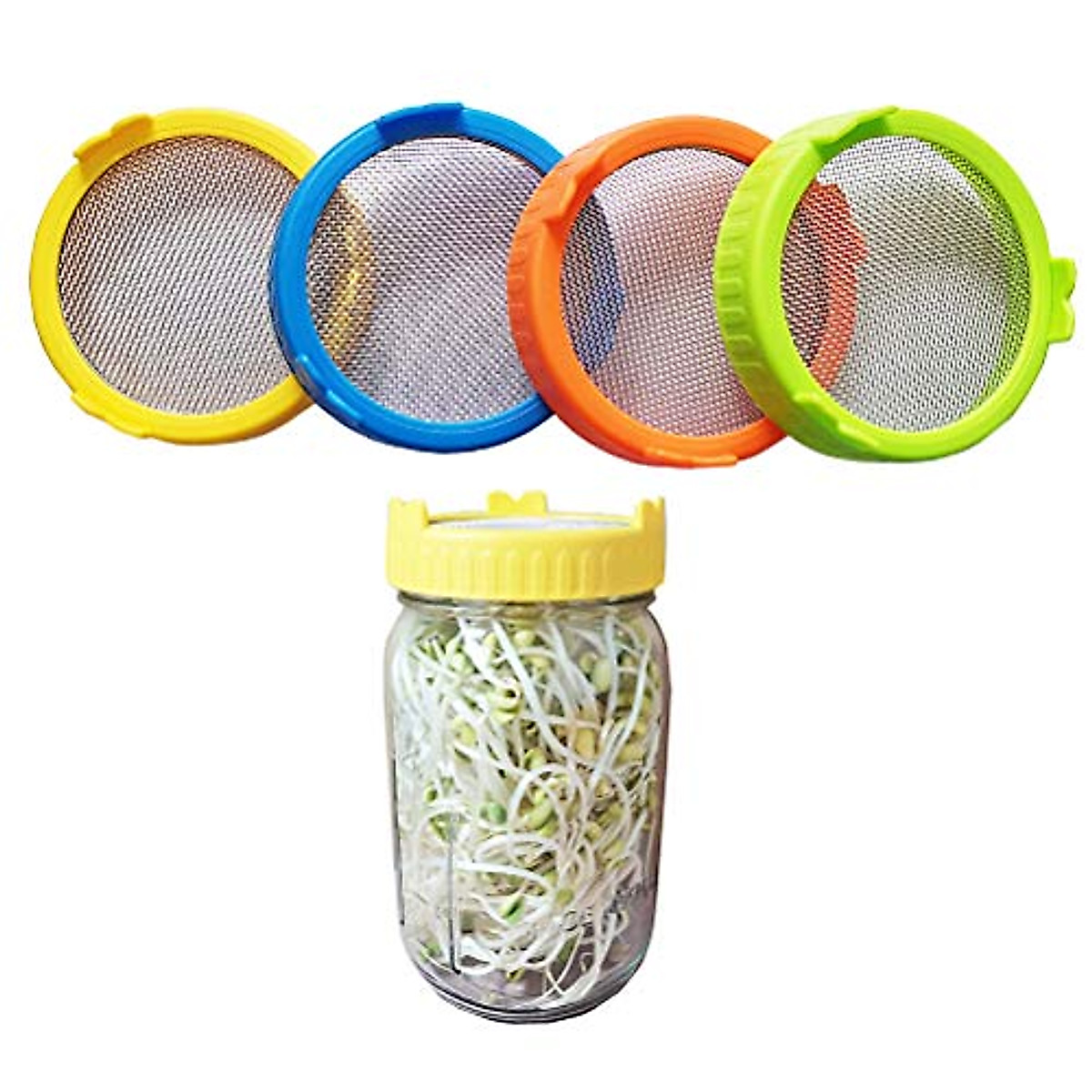 Plastic Sprout Lid,Stainless Steel Split Sprouting Lids for Sprouts Broccoli Alfalfa Mustard Mung Beans (Colorful)