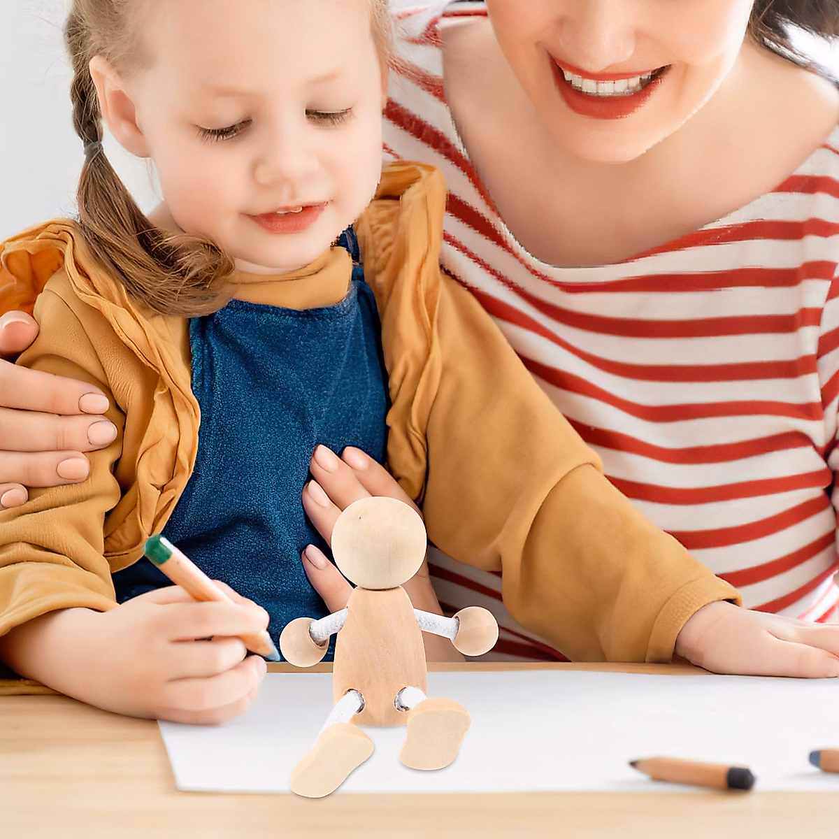 2 Pcs Unfinished Wood Peg Dolls Mini People Doll Robot Wooden Figures Decorative Peg Dolls Toy for Painting DIY Craft Art Projects