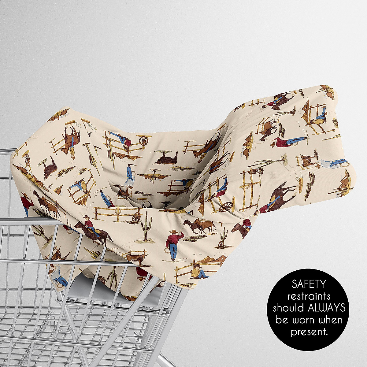 Sweet Jojo Designs Western Cowboy Boy Infant Baby Car Seat Cover Nursing Breastfeeding Shopping Cart Stroller Canopy - Tan Brown Red Southern Country Chocolate Blue and White Wild West Horse