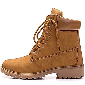 Padaleks Women's Round Toe Waterproof Ankle Bootie Lace Up Low Heel Work Motorcycle Combat Boots High Tops Booties