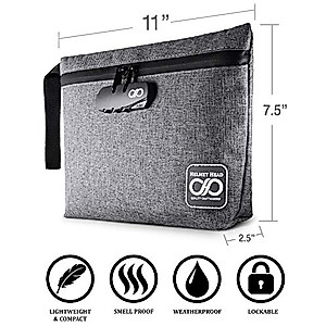 HELMET HEAD Smell Proof Bag with Combo Lock + Grinder Card | Durable Water Repellent Smell Proof Pouch Medicine Lock Box Stash Bag (New Gray)