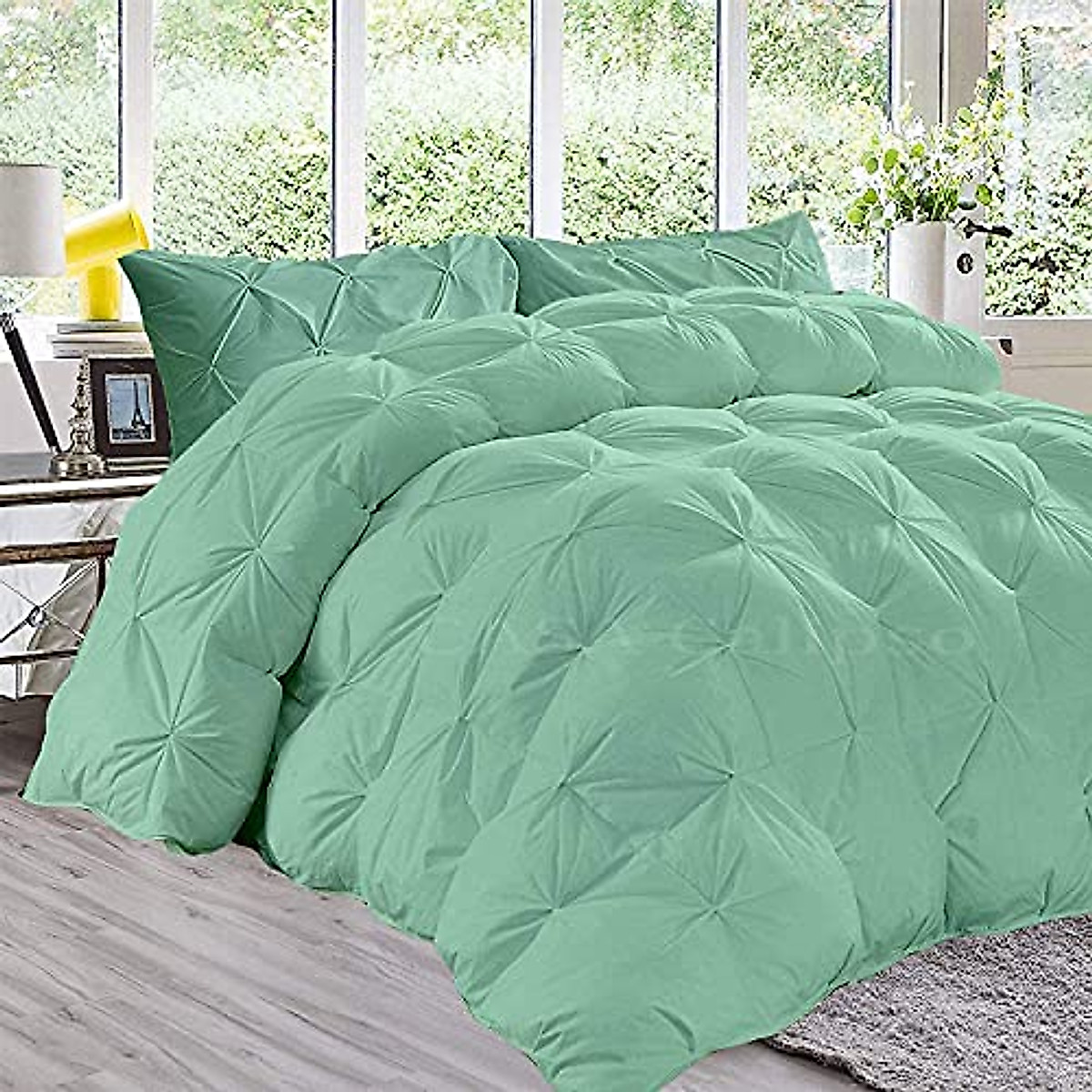1 Pc Pinch Pleated Comforter with 4 Pillow Shams 100% Cotton 400 GSM Ultra Soft, Fluffy, Lightweight Comforter for All Season Twin / Twin XL Size Aqua 5 PC-Pinch Pleat Comforter Set