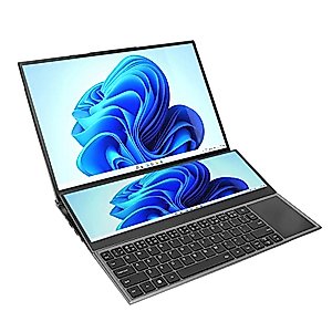 Shanrya 16in 14in Dual Screen Laptop, 100‑240V Dual Touch Display Screen Laptop 32GB DDR4 RAM 512GB PCIe NVMe M.2 SSD 13600mAh Battery for Office (US Plug)