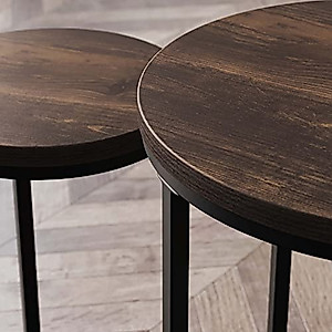 Nathan James Lula Nesting Round Side Set of 2, Accent End Table for Living Room with Wood or Marble Finish Tabletop and Metal Base, Nutmeg/Black
