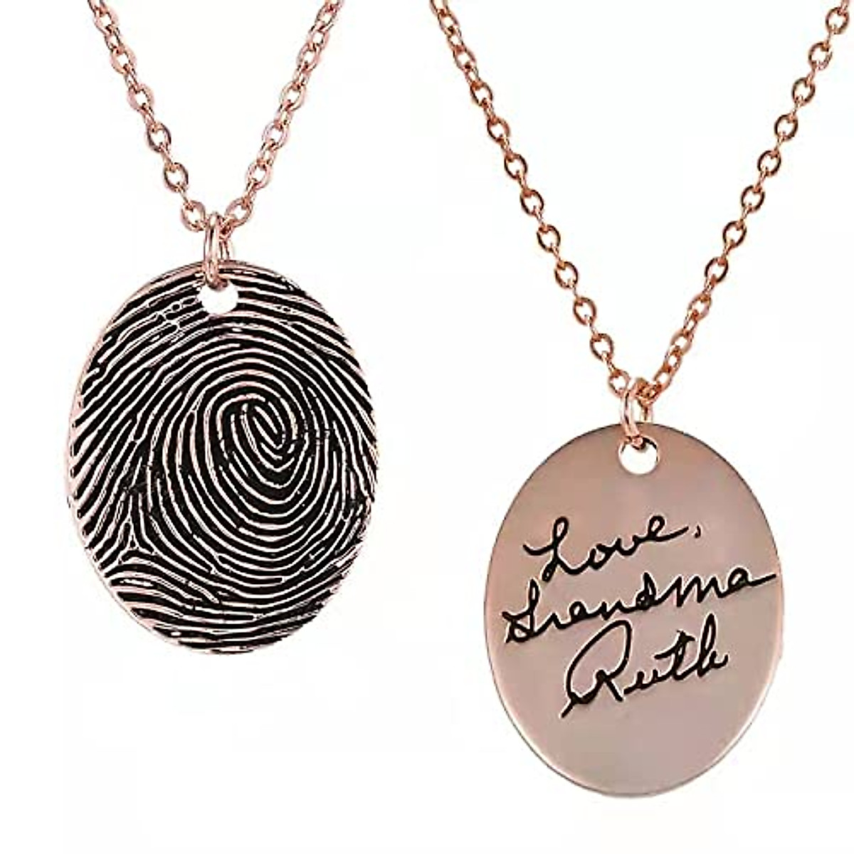 U ZERO Custom Actual Fingerprint Necklace Handwriting Text Engraved Necklace Personalized Memorial Gift