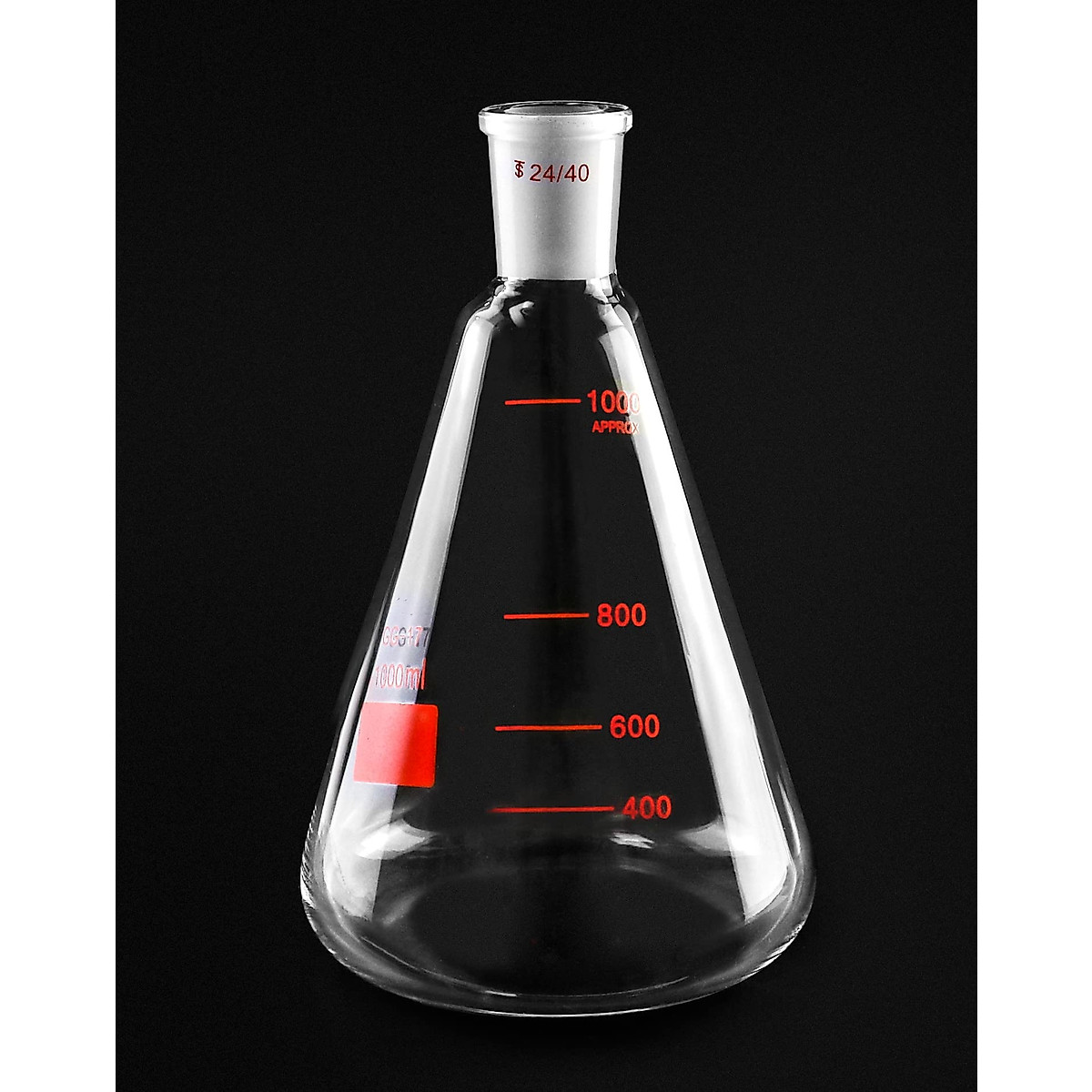 QWORK 1000 mL Borosilicate Glass Erlenmeyer Flask, Thick Wall Flask with 24/40 Outer Joint