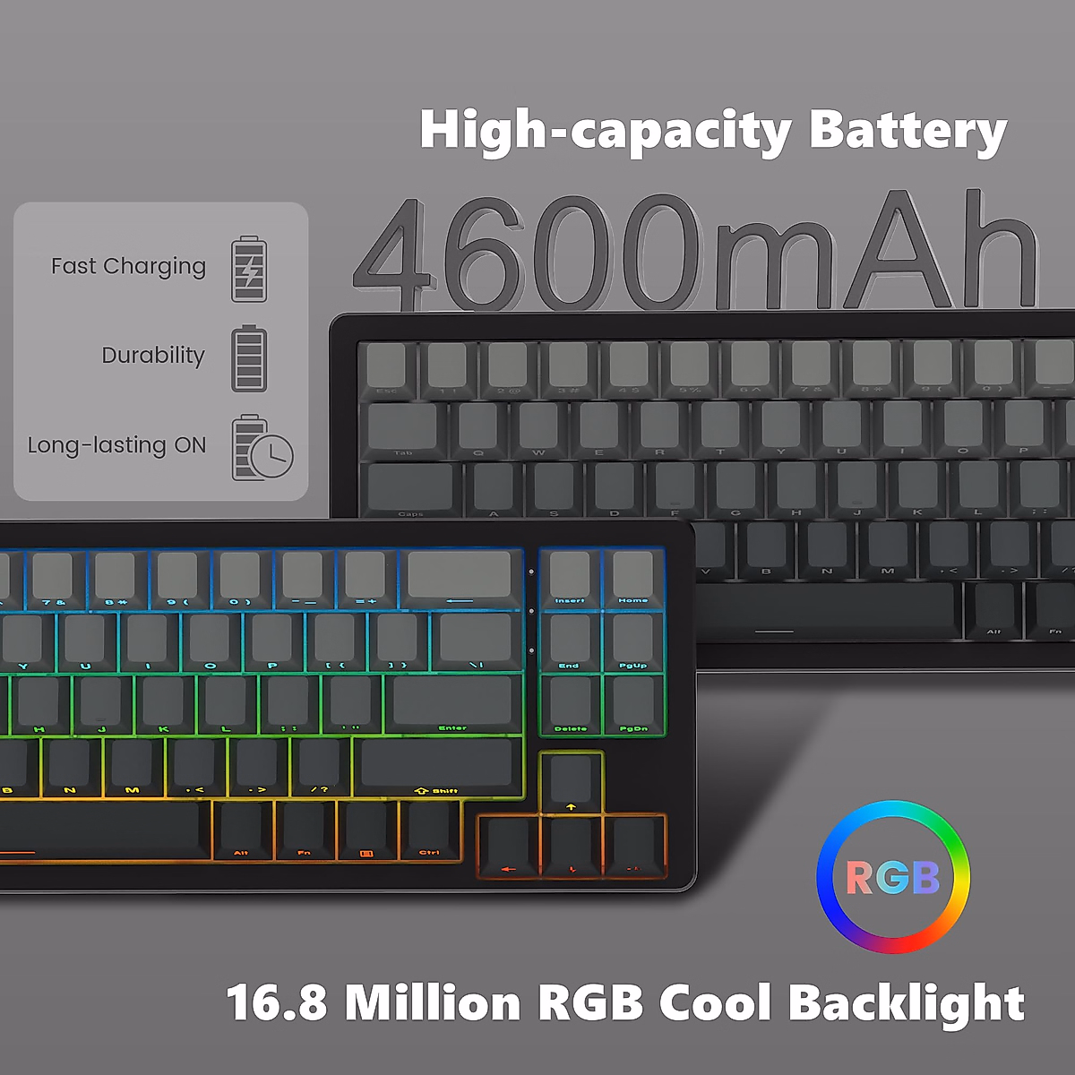 Womier S-K71 75% Gaming Keyboard, Aluminum Alloy Shell Wireless Mechanical Keyboard Bluetooth/2.4G/Wired Hot Swappable Pre-lubed Switches, Gasket Mounted RGB Creamy Keyboard for Mac/Win, Black