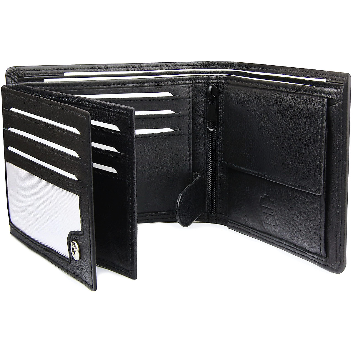 Frentree Mens Nappa Leather Wallet, 12 card slots Trifold with RFID Protection, landscape format Billfold, Black