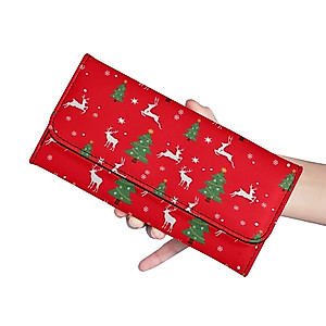 AFPANQZ Christmas Long Wallets Womens RFID Blocking Luxury PU Leather Clutch Wallet Reindeer with Tree Wallet Card Holder Organizer Phone Holder Zip Pocket, Buckle Closure Portable Clutch Wallet