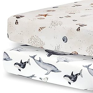 Pobibaby - 2 Pack Premium Fitted Baby Boy Crib Sheets for Standard Crib Mattress - Ultra-Soft Jersey Knit, Safe and Snug, and Stylish Ocean Crib Sheet (Seaside)