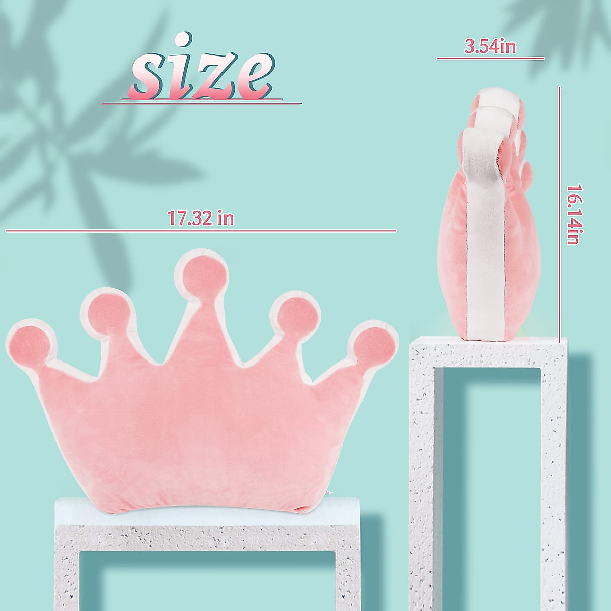 Fitlyiee Crown Shaped Throw Pillows, Fluffy Plush Decorative Pillows Soft Plush for Girls Boys in Toddler Kids Room Decoration (Pink)