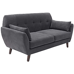 Serta Artesia Collection Midcentury Modern Sofa with Tapered Legs, Easy to Clean, Microfiber Couch Fabric, Durable Hardwood Construction, 61" Loveseat, Dark Gray