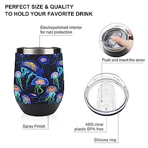 Glowing Up Jelly Fish Funny Wine Tumbler 12 Oz Stainless Steel Insulated Mug Double Wall Water Cup with Lid