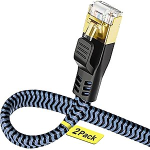 Yauhody CAT 8 Ethernet Cable 6ft (2 Pack), High Speed CAT8 Cable for Gaming 40Gbps 2000MHz, Durable Braided Internet LAN Network Patch RJ45 Cord Shielded for PS5/Router/Modem/PC/TV