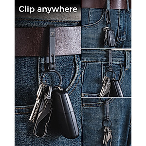 FEGVE Titanium Key Belt Clip Keychain Clip for Men, Belt Loop Key Ring Chain Holder Key Hook for Pants Purse-(black/1pcs)