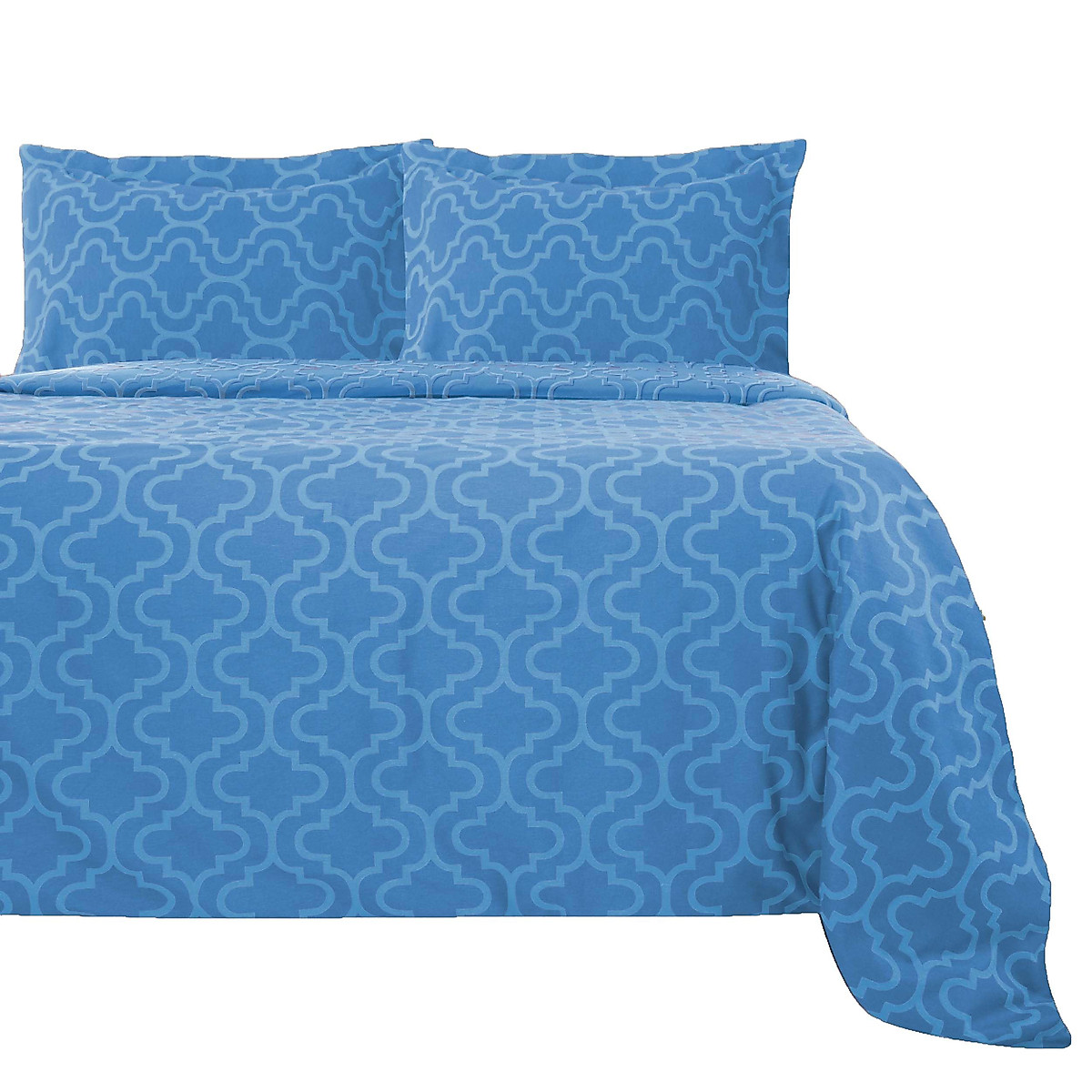 Superior Extra Soft Printed All Season 100% Brushed Cotton Flannel Trellis Bedding Reversible Duvet Cover Set - Light Blue Trellis, King/California King Size