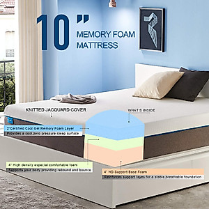 JINGWEI Short Queen Mattress, 10 Cooling-Gel Memory Foam Mattress Bed in a Box for for Cooler Sleep Supportive & Pressure Relief,Short Queen Size Mattress,60" X 74" X 10"