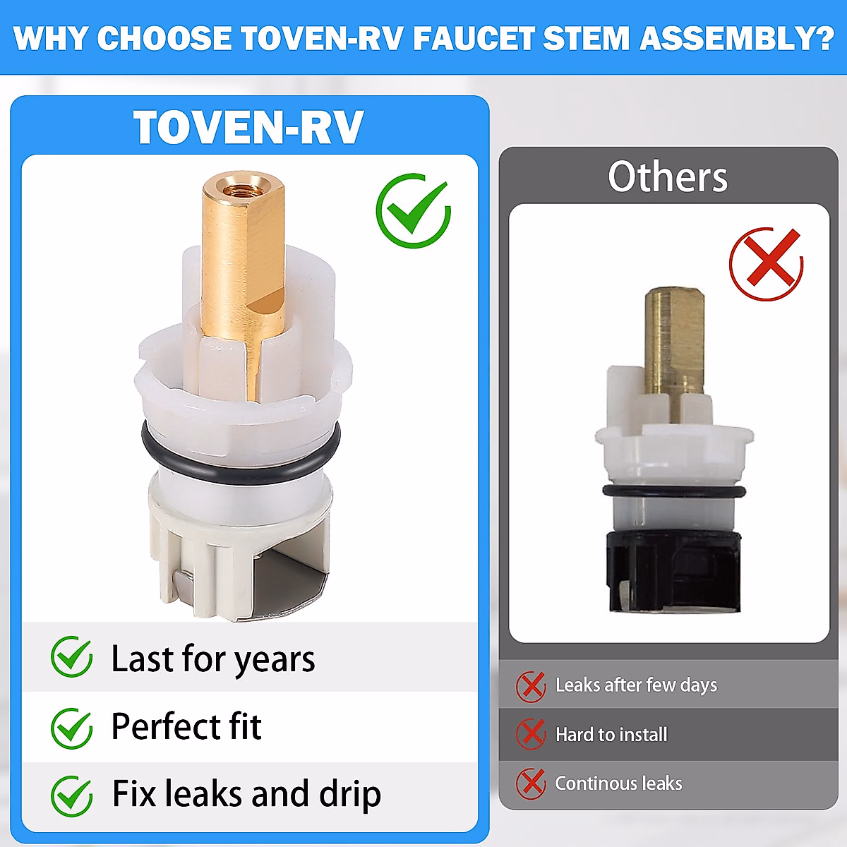 RP25513 Faucet Stem Assembly Compatible with Delta Two Handle Faucet Repair Kit with RP4993 Rubber Seat and Spring, Replacement Stems Cartridges for Delta Bathtub Shower Sink Bathroom Faucet, 2-PACK