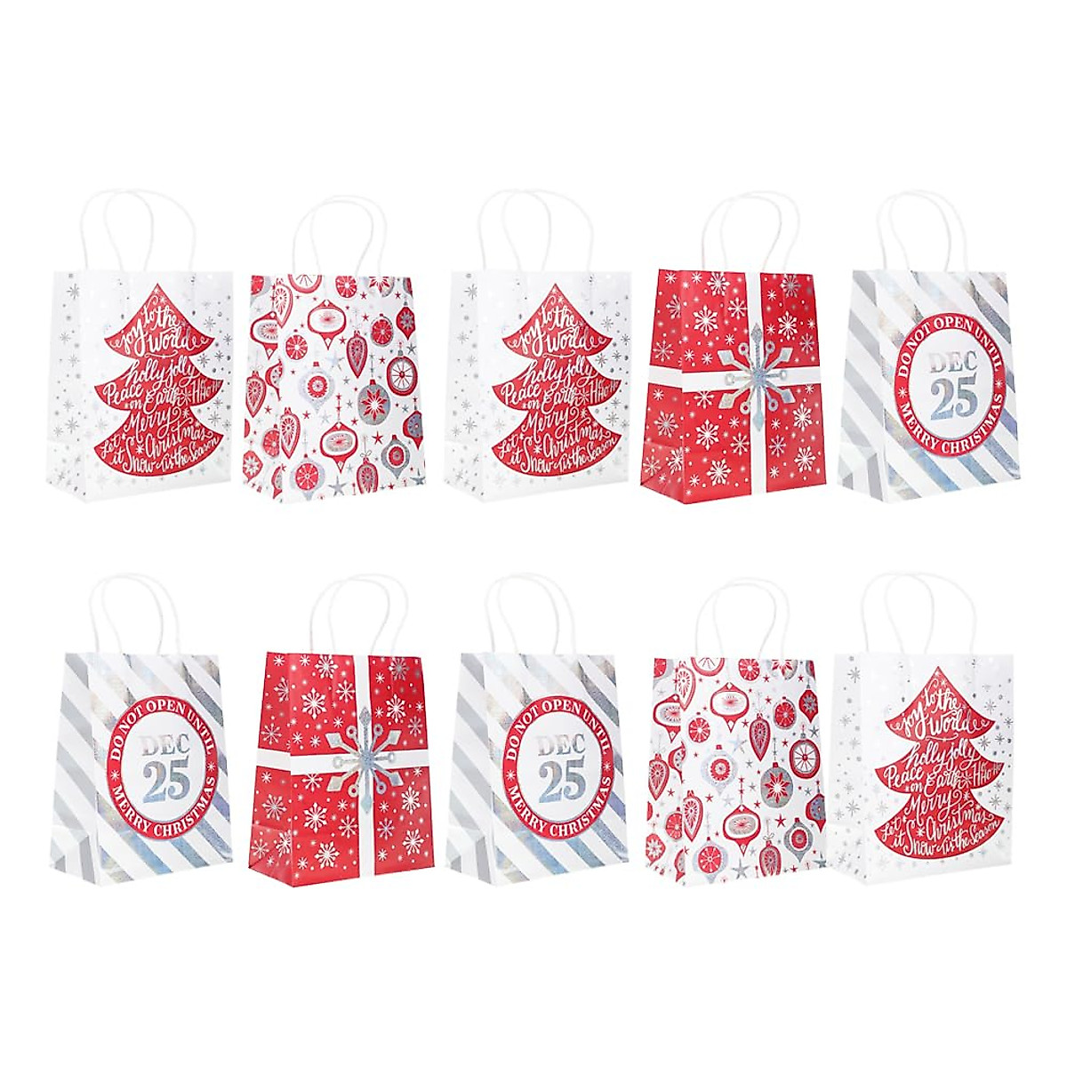 Fifth Ave Kraft Christmas Gift Bags with Jute Handles & Hologram Hotstamp, Medium, 10 Pack