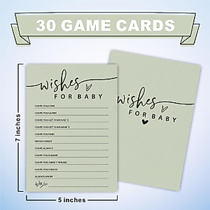 Wishes For Baby - Baby Shower Game Set - Minimalism Moss Green - 30 Double-Sided Fill In Style Game Cards, Gender Reveal, Baby Announcement, Party Favor & Supplies - A09