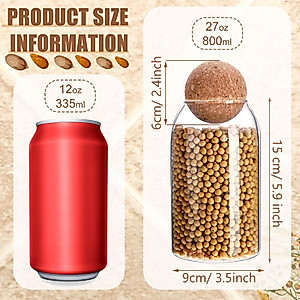 3 Pcs Glass Jar Storage Container with Ball Cork Decorative Round Organizer Bottle Sealed Canister Jar with Airtight Seal Wooden Lid for Food Coffee Bean Candy Biscuits Spice(800 ML/ 27 Oz)