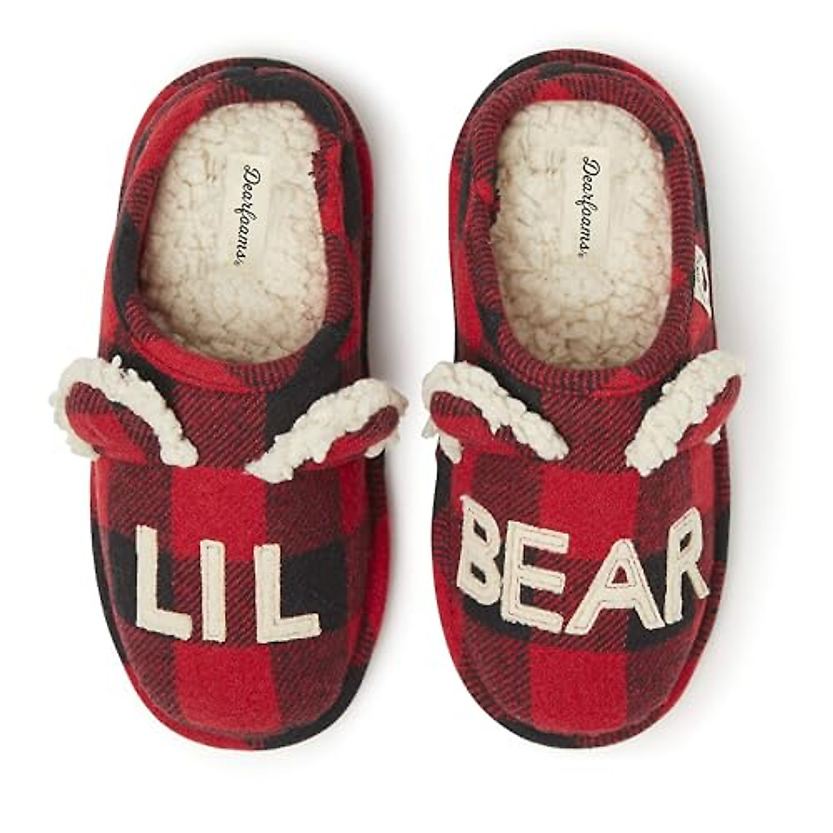 Dearfoams baby girls Unisex-child Lil Bear and Bear Slipper, Lil Bear Buffalo Plaid, 4-5 Big Kid US