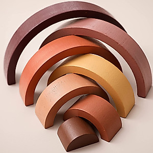 Wooden Rainbow Stacker Nesting Puzzle Blocks, 7pcs Wooden Sorting & Stacking Toys for Toddlers, Building Blocks Set Early Educational Montessori Matching Toys for Preschool Boys Girls