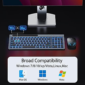 Wireless Keyboard and Mouse, Rechargeable, Adjustable 7 Color Backlight, Ergonomic, Quiet, with Phone Holder, 2.4G Stable Connection Slim Mac Keyboard and Mouse