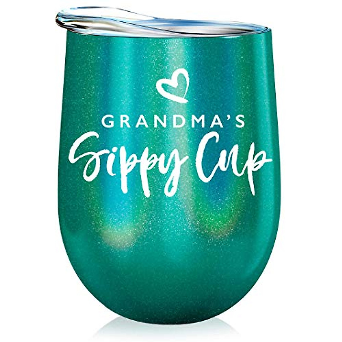 Grandma Gift Insulated Wine Tumbler - 12oz with Steel Straw, BPA Free Lid, and Straw Cleaning Brush - Stainless Steel Stemless Wine Tumbler - Grandma's Sippy Cup - Coffee, Tea, White Wine