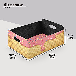 Kigai Ice Cream Cone Storage Basket, Foldable Open Storage Bins with Double Handle, Felt Storage Boxes for Office Desk, Rectangular Closet Organizer Containers for Home Bedroom
